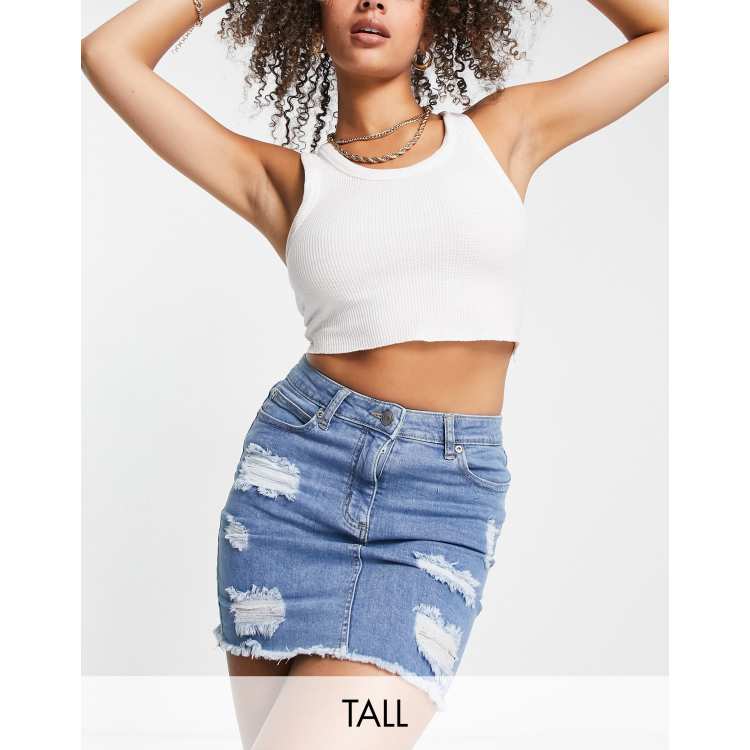 Distressed Ripped Denim Skirt