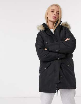 Parka negra con capucha de piel sintética de Vero Moda | ASOS