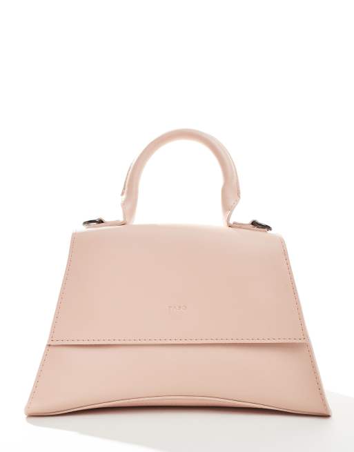 PASQ mini curved bottom grab bag with cross body strap in pink | ASOS