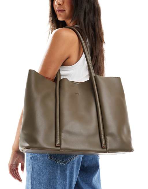 PASQ twin strap rolled handle tote bag in green | ASOS