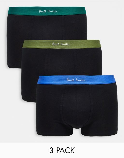Paul Smith contract waistband 3 pack trunks in black | ASOS