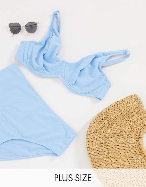 Peek And Beau Curve Exclusive Frill Underwired Bikini Top In Powder Blue