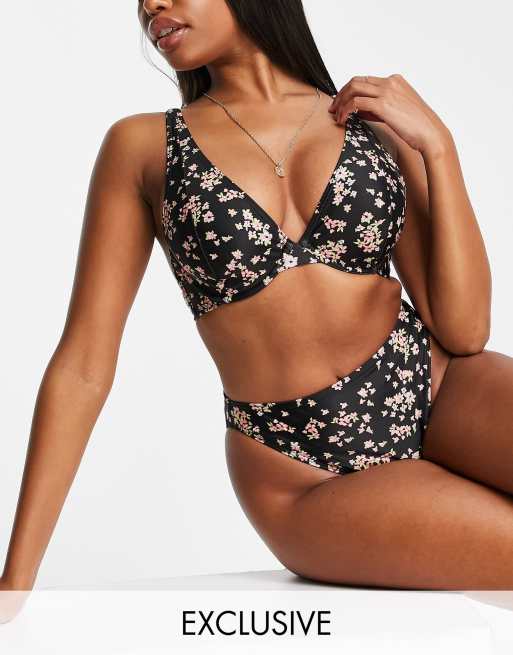 Peek & Beau Fuller Bust Exclusive polyester underwire bikini top in pink floral print - MULTI | ASOS