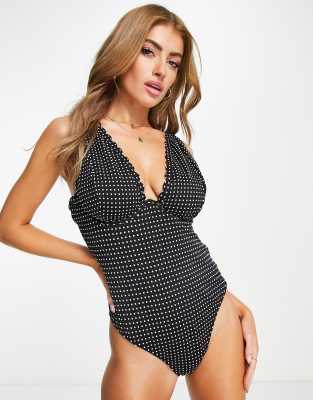 Peek & Beau Fuller Bust Exclusive scallop swimsuit in polka dot | ASOS