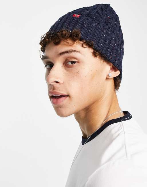 Penguin logo cable knit beanie hat in blue | ASOS