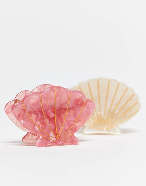 Pieces 2 pack clam shell hair claw in pink and cream | ASOS