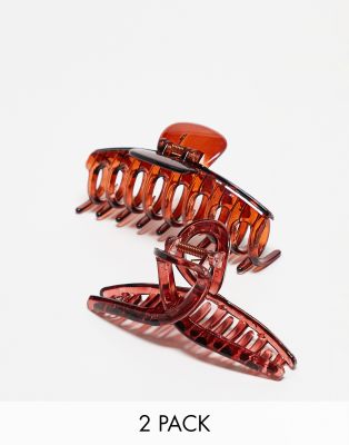 Pieces 2 pack hair claws in tortoiseshell | ASOS