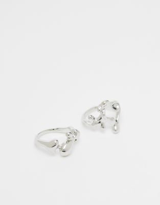 Pieces 2 pack liquid metal style rings in silver | ASOS