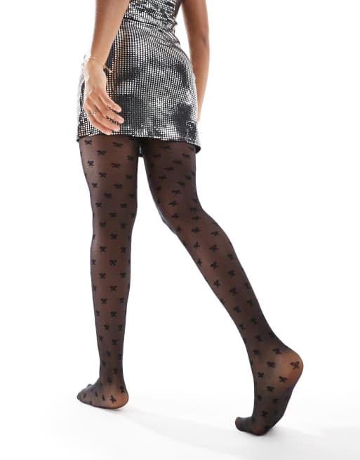 Pieces 20 denier bow tights in black | ASOS