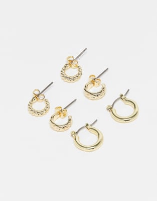 Pieces 3 pack huggie hoops in gold | ASOS