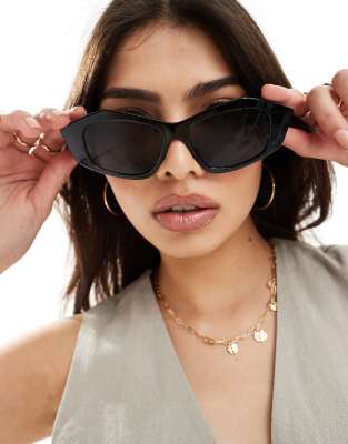 Pieces angular frame sunglasses in black | ASOS