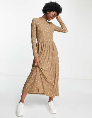 Pieces - Asta - Robe midi à manches longues - Beige à pois | ASOS