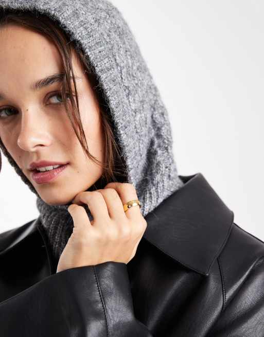 Pieces cable knit balaclava in dark grey melange | ASOS