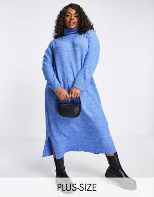 Pieces Curve - Robe pull mi-longue en maille à col roulé - Bleu vif | ASOS