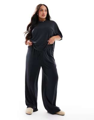 Pieces Curve slinky super soft boxy t-shirt and wide leg pants in black ...