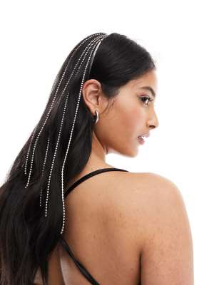 Pieces diamante long headband in silver | ASOS
