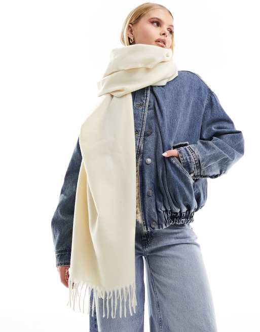 Pieces Écharpe Ultra Douce à Franges Crème Asos
