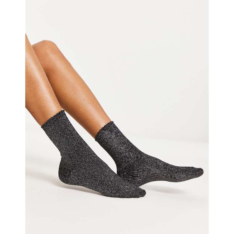 Pieces glitter socks in silver black ASOS