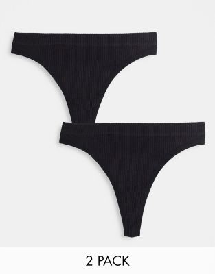 Pieces lounge 2 pack ribbed thong in black - part of a set | ASOS