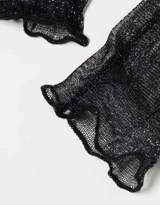 Pieces mesh fingerless gloves in black glitter | ASOS