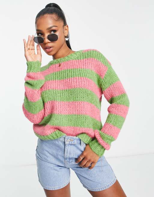 Pieces Nuta Boxy Striped Knit Jumper In Multi Asos