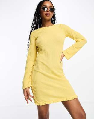 Pieces open back mini beach dress in yellow | ASOS