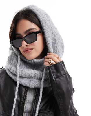 Pieces oversized balaclava snood in light grey melange | ASOS