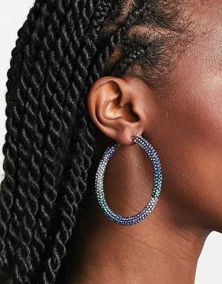 Pieces oversized rhinestone hoops in blue | ASOS