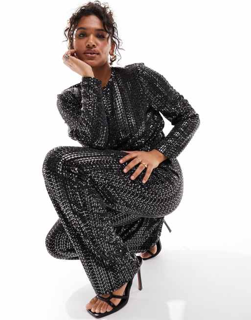 Pieces Plus - Pantalon taille haute d'ensemble à sequins - Noir | ASOS