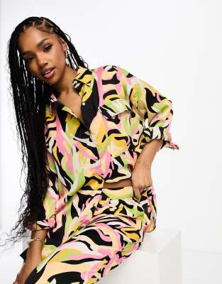 Pieces shirt co-ord in multi wavy print | ASOS