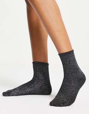 Pieces silver glitter socks in black | ASOS