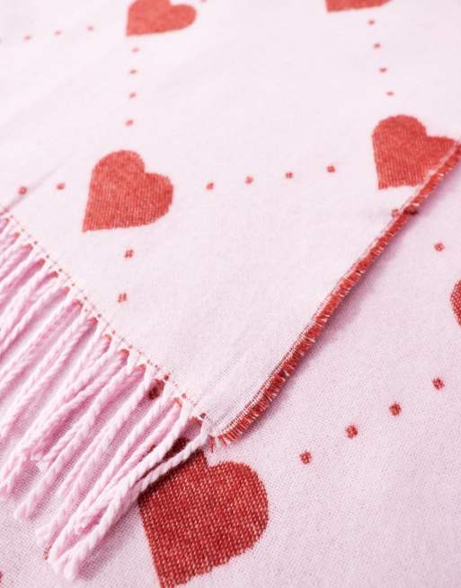 Pieces soft heart print scarf in pink and red | ASOS