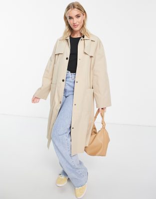 Pieces Sonni Longline Trench In Beige-neutral | ModeSens