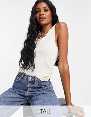 Pieces Tall lettuce edge tank in cream | ASOS