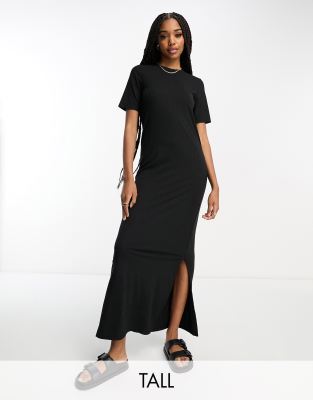 Pieces Tall - Robe t-shirt longue côtelée - Noir | ASOS