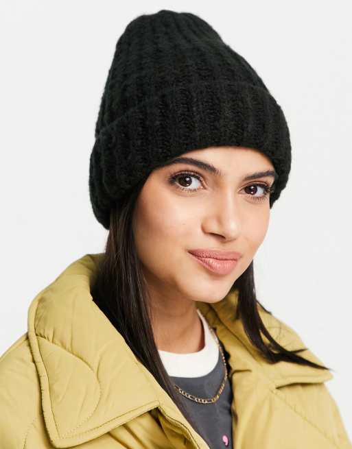 Pieces textured ribbed beanie in black | ASOS