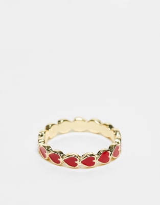 Pieces Valentines heart detail ring in red and gold | ASOS