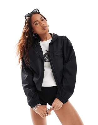 Pimkie hooded zip through jacket in black | ASOS