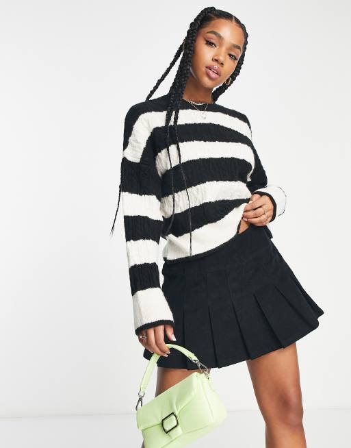 Pimkie horizontal stripe cable knit jumper in mono | ASOS