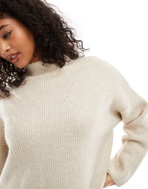 Pimkie knitted high neck side split jumper in beige | ASOS