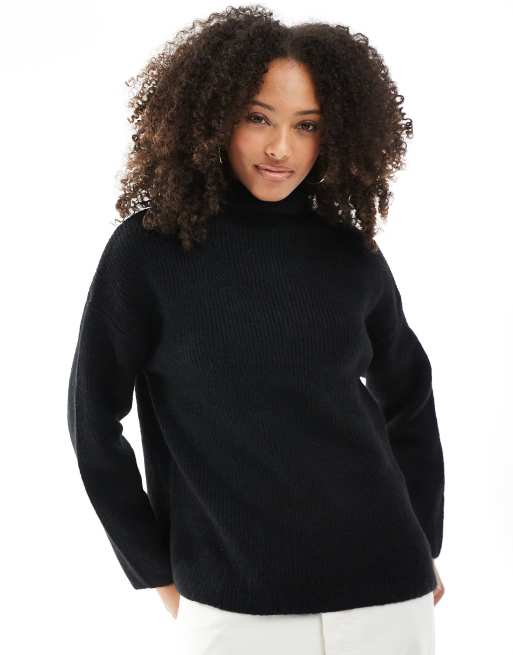 Pimkie knitted high neck side split jumper in black | ASOS