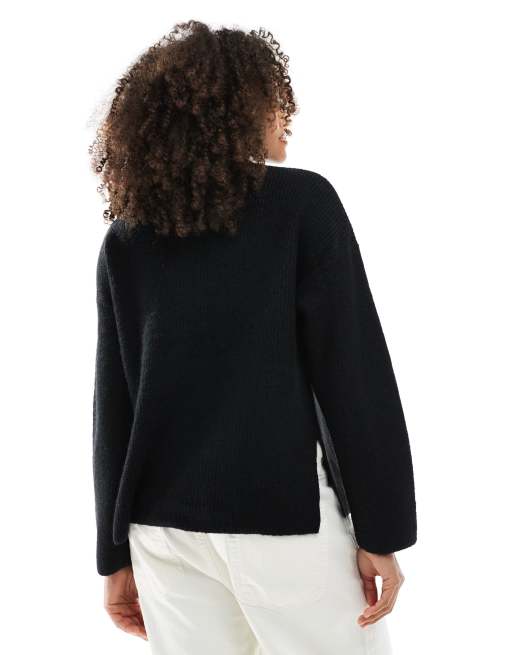 Pimkie knitted high neck side split jumper in black | ASOS