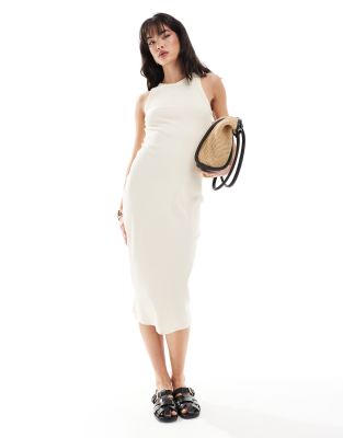 Pimkie ribbed racerneck midi dress in cream | ASOS