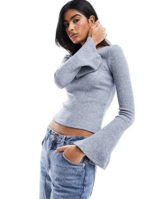 Pimkie wide neck split sleeve top in grey | ASOS