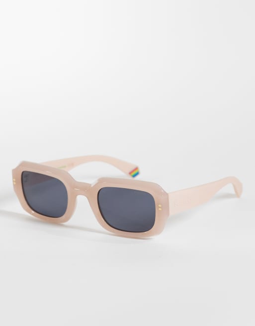 Polaroid Rectangular sunglasses with blue polarized lenses in white ...