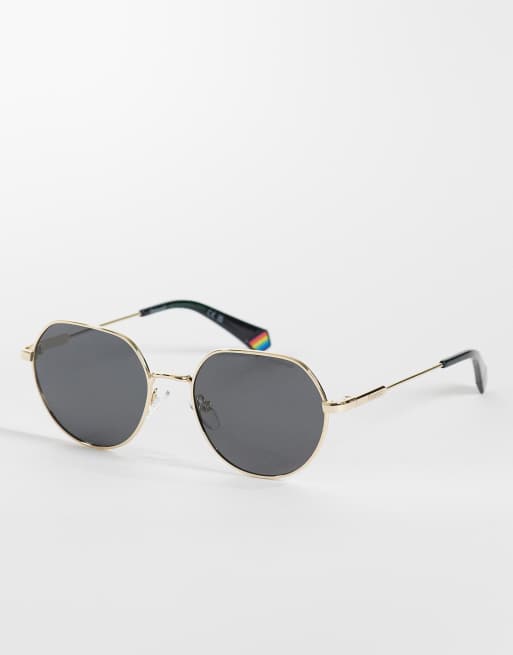 Polaroid Round sunglasses with grey polarized lenses in gold - GOLD | ASOS