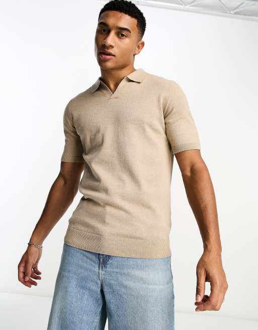 Polo Color Avena Con Cuello De Solapas De Punto De Threadbare Asos