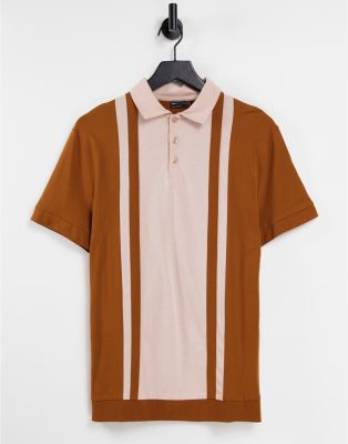 Polo marrón retro con diseño color block de ASOS DESIGN | ASOS
