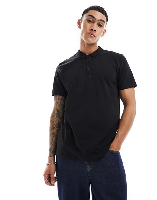 Polo negro liso de corte estándar de New Look | ASOS Polo negro liso de corte estándar de New Look | ASOS