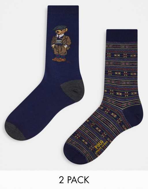 Polo Ralph Lauren 2 pack bear socks with print in navy | ASOS